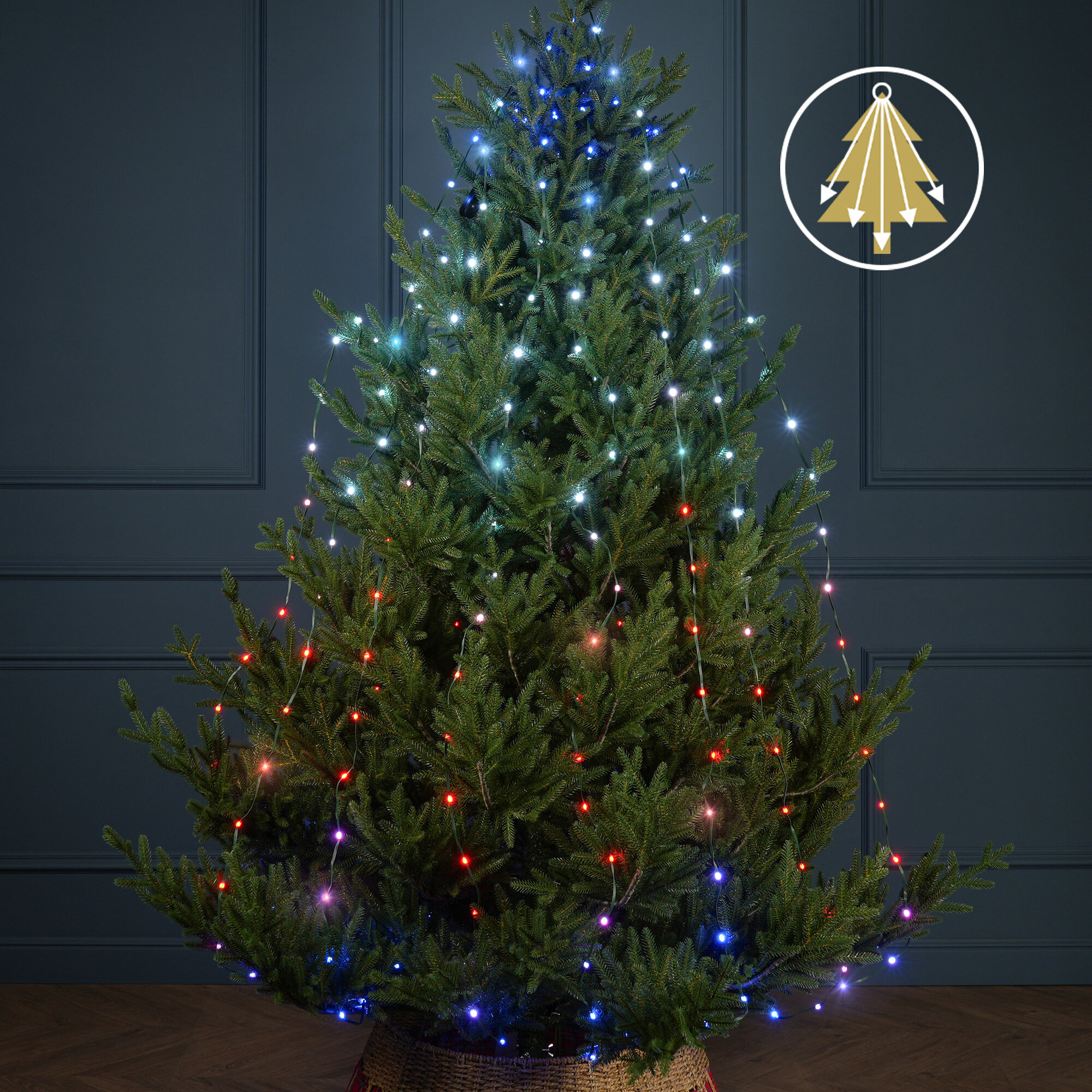 Гирлянда на елку 210 см Лучи Росы - Micro Flex, 12 нитей, 252 RGB LED ламп, зеленый провод, контроллер, пульт управления, IP44, Kaemingk, 496229