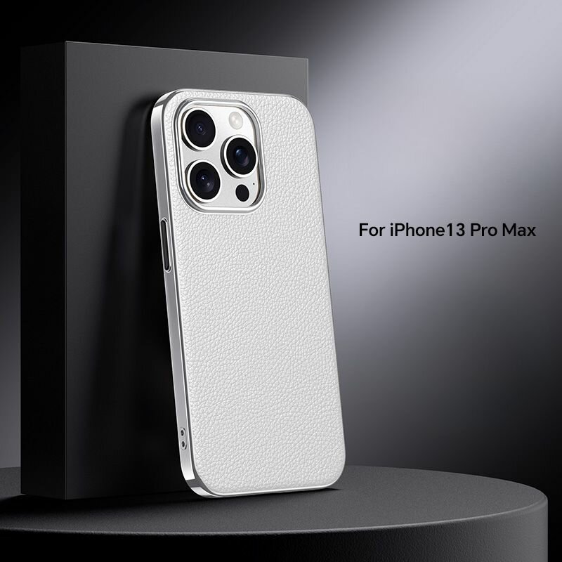 Высококачественный чехол из натуральной кожи для Apple iPhone 13 Pro Max (Эпл Айфон 13 Про Макс) с гальваническим покрытием