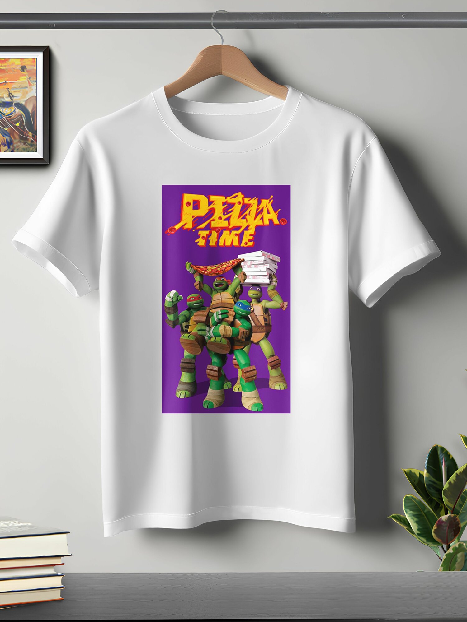 Футболка  Детская ONEQ 104 (4-5) размер с принтом Черепашки ниндзя, белая