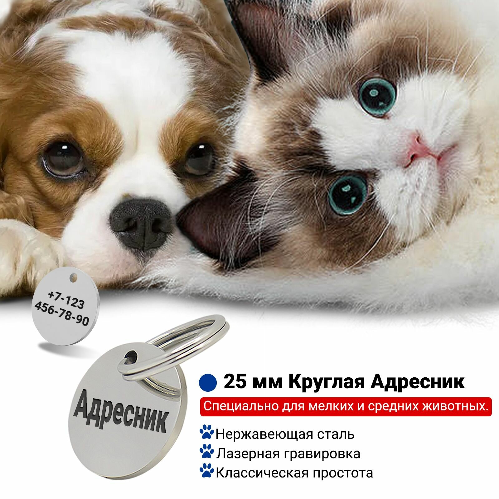 Собачьи Aдресники нержавеющая сталь, Малый круг, подарки для собак, подарки для кошек, индивидуальные имена и телефоны, 25 мм