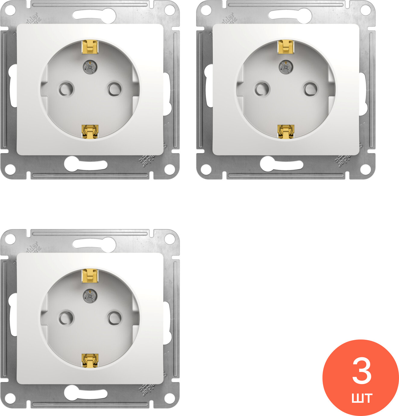 Розетка силовая штепсельная Systeme Electric / Систем Электрик Glossa, 16А 250В IP20 белый, с заземляющим контактом и шторками GSL000145 / электрооборудование (комплект из 3 шт)