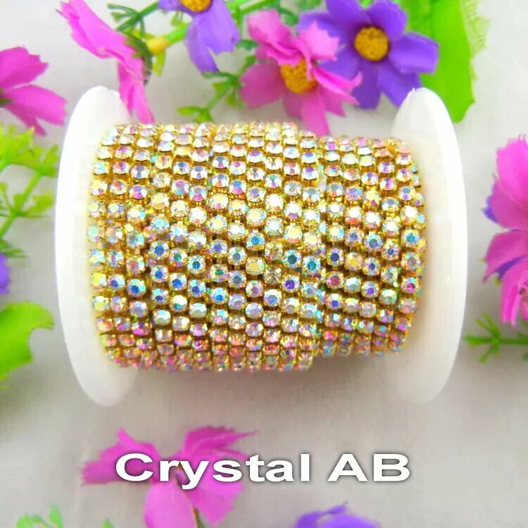 Стразы SNCRYSTAL хрустальные золотые AB цвета SS6-SS16 SS12 3mm 2yards, A1 Crystal AB