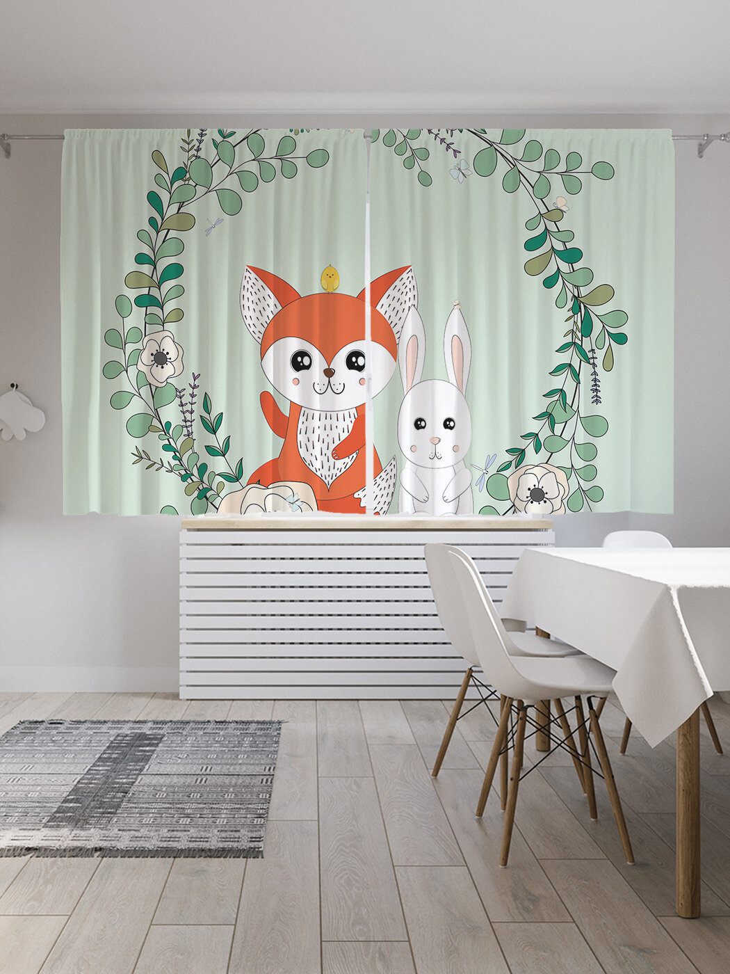 Фотошторы короткие "Лисица и кролик", 2 полотна шириной по 145 см, высота 180 см, JoyArty