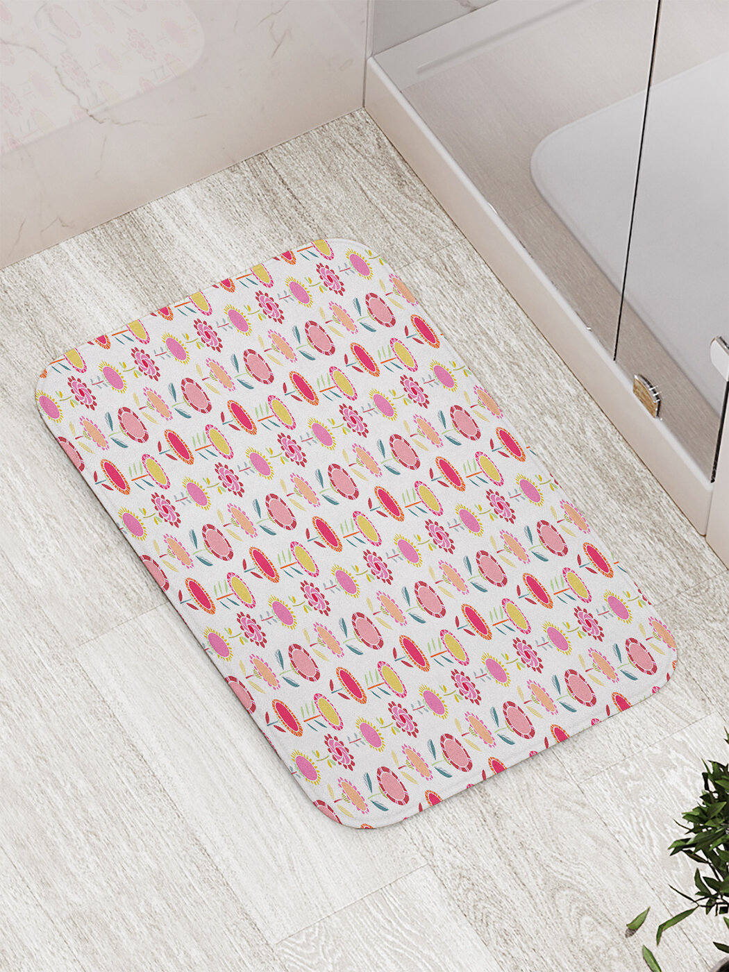 Коврик для ванной комнаты, туалета "Яркие милые цветы" противоскользящий, 52х77 см, JoyArty