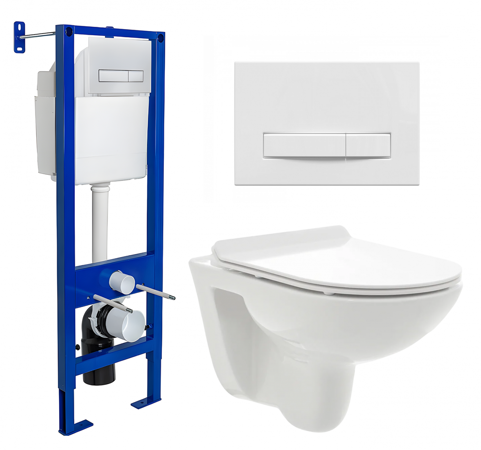 Комплект 3 в 1 инсталляция Berges Wasserhaus Atom Line 410 + Унитаз подвесной AQUAme AQM2008 + кнопка белая