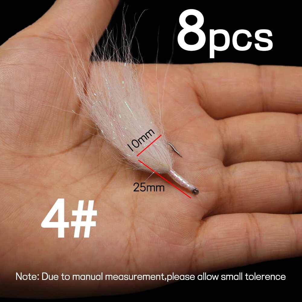 Bimoo Летать белая ледяная стример нахлыстовая приманка 8 шт. Белый, 8pcs A Size 4