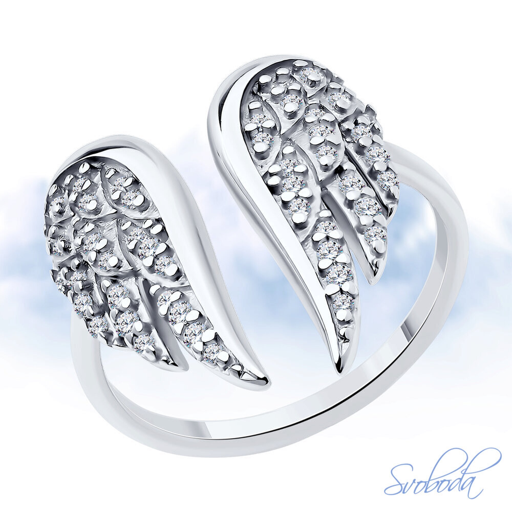 Кольцо, серебро, 925 проба, родирование, фианит