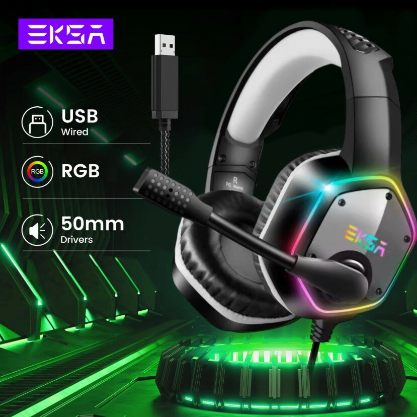 Игровая гарнитура EKSA E1000 с микрофоном и виртуальным 7.1 звуком, RGB подсветка