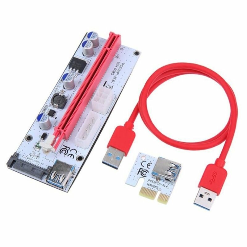Набор переходных карт PCI-E Переходник PCIe 1X на 16X 4-контактный 6-контактный SATA Power USB 3.0 Кабель для майнинга биткойнов
