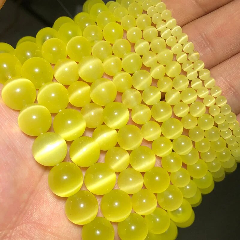 JHNBY кошачий глаз опал бусины 4/6/8/10/12 мм 4mm 95pcs, Pale yellow