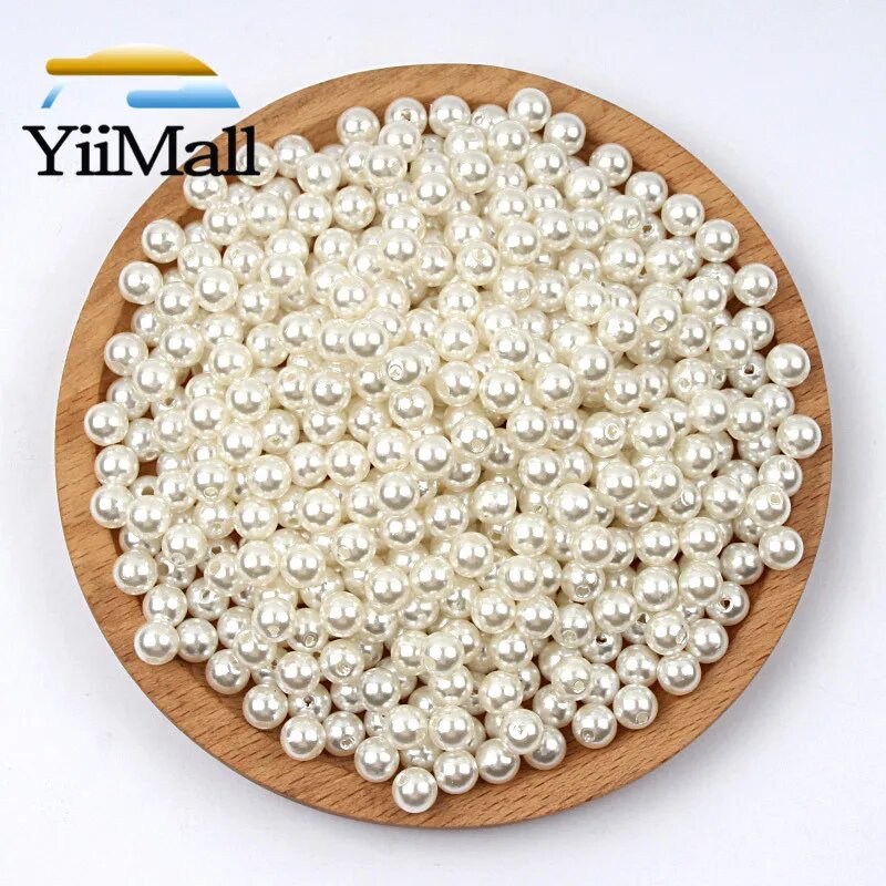 Бусины круглые жемчужные бежевые разных размеров, 1000 шт.