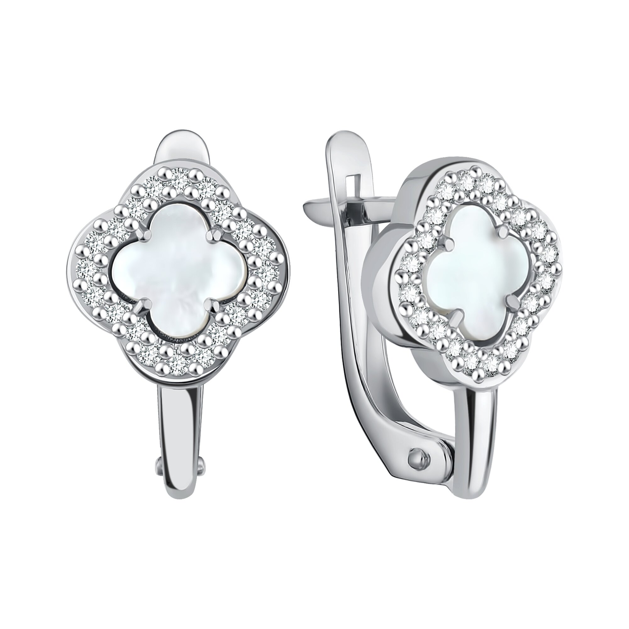 Серьги, серебро, 925 проба, родирование, фианит, перламутр