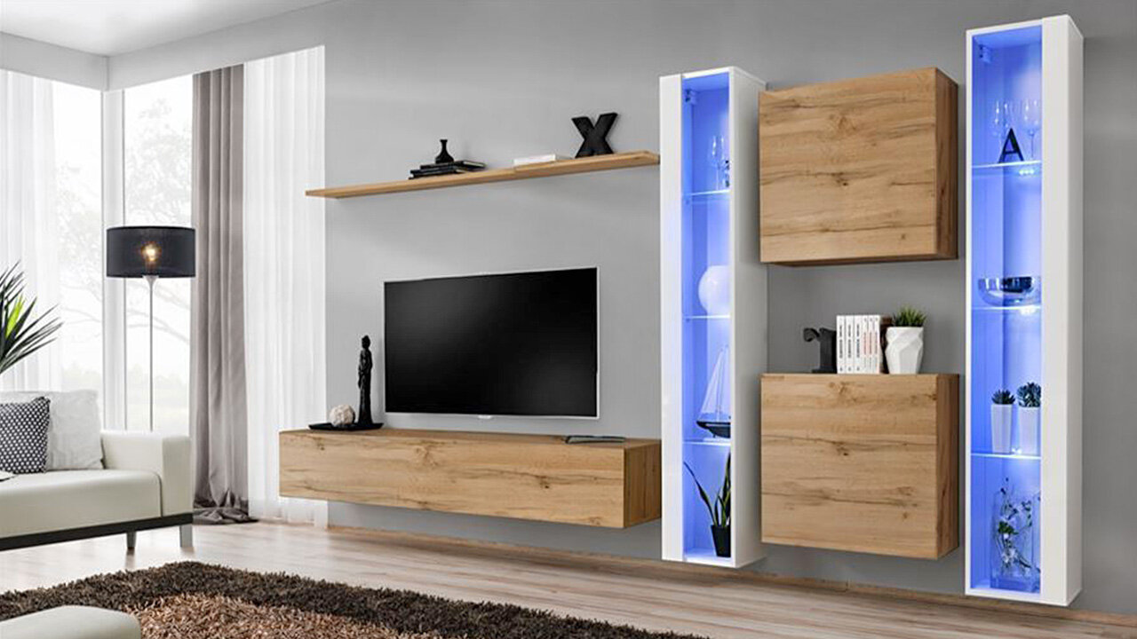 Гостиная 10 Дуб Крафт Золотой K003 / Белый Фасадный 0101 NEW 330x40x180 см, дуб крафт золотой, белый фасадный Дом мебели для вас