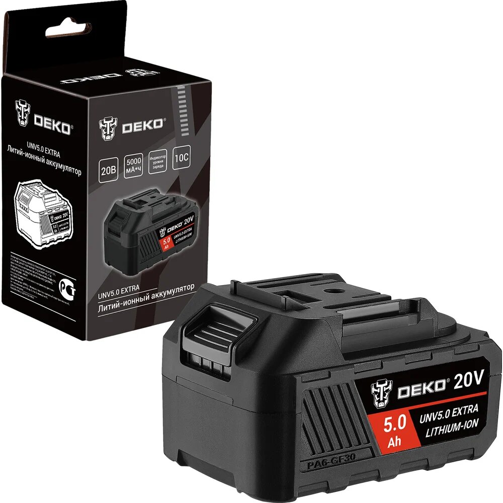 Аккумулятор DEKO UNV5.0 EXTRA, Li-ion, 20В, 5.0А_ч, с повышенной токоотдачей 063-4497 эффективной работы
