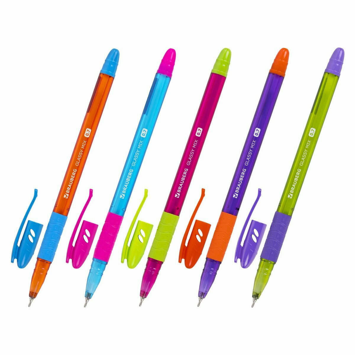 Ручка шариковая Brauberg Glassy Mix (0.35мм, синяя, корпус цветной, масляная основа) (144106), 12шт.