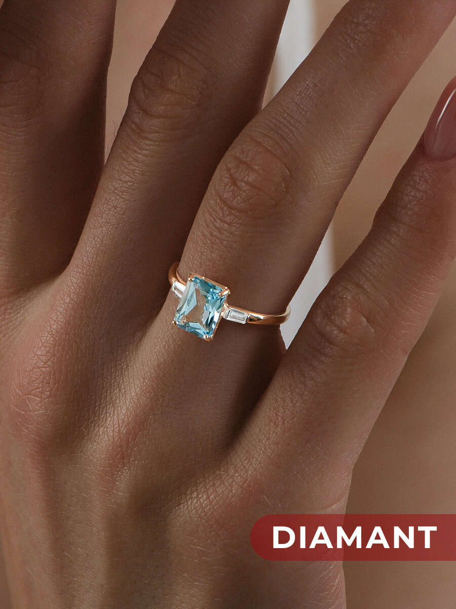 Кольцо, красное золото, 585 проба, фианит, топаз