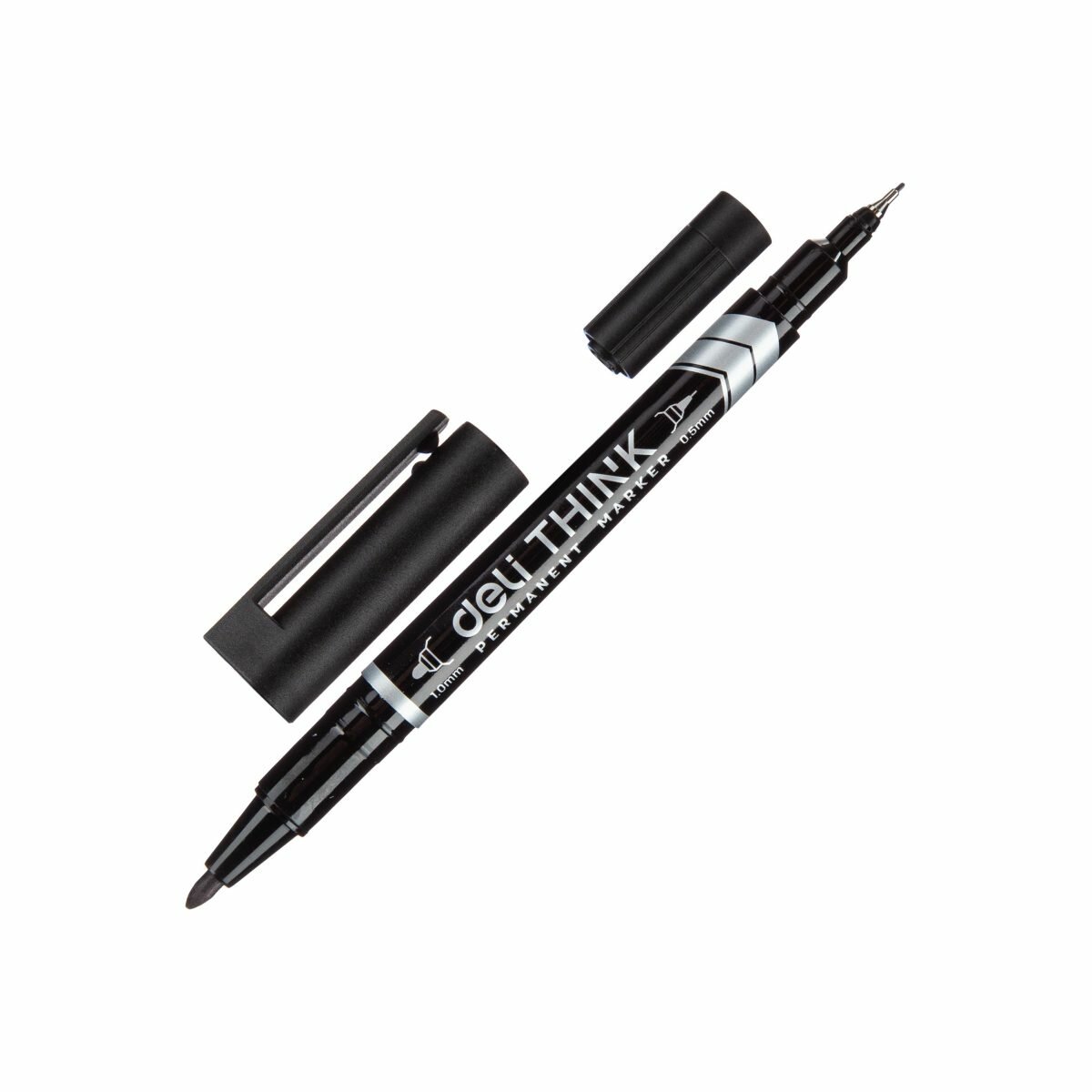 Маркер перманентный двусторонний Deli Think (0.5-1мм, круглый наконечник, черный), 144шт.