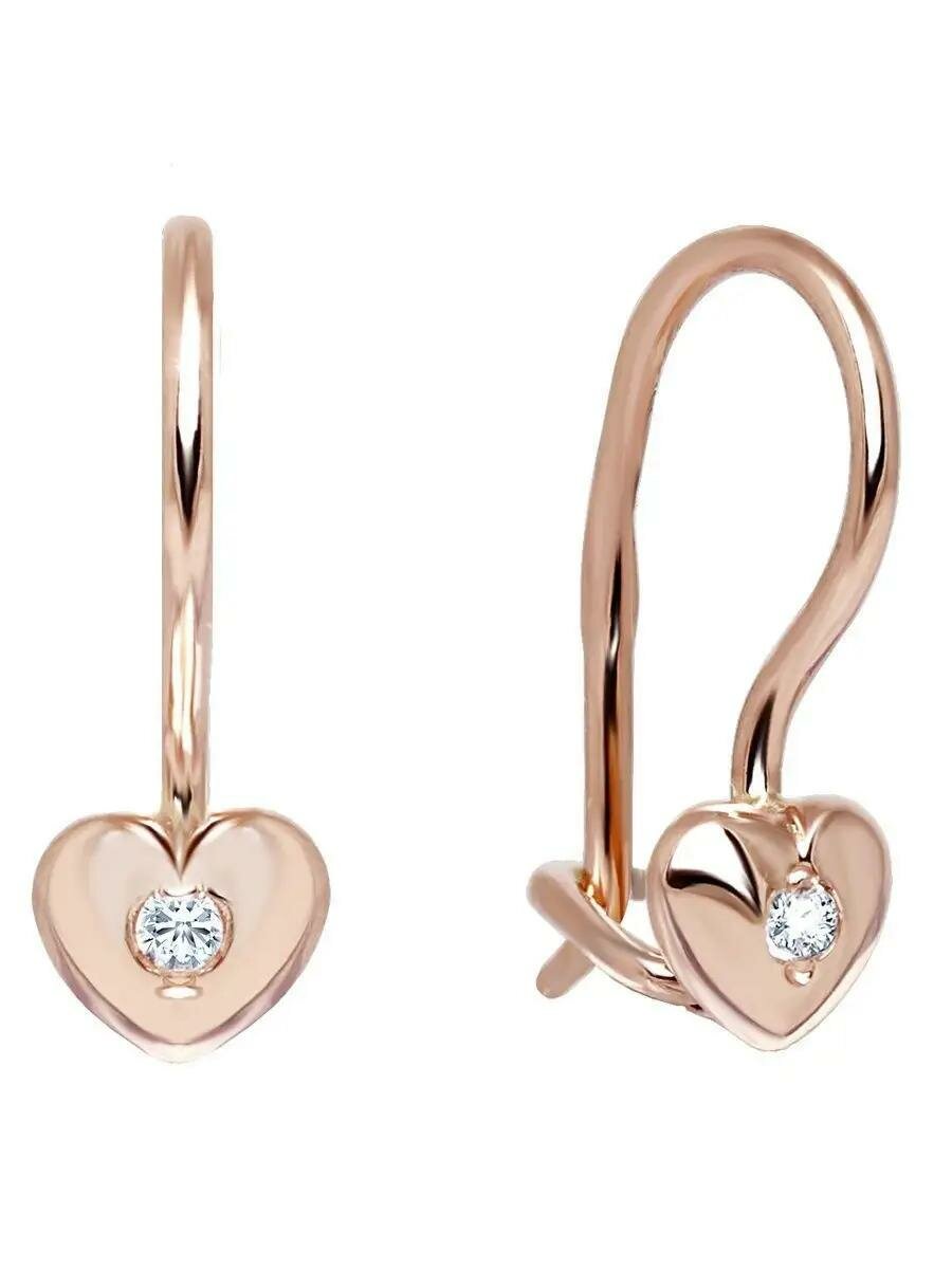 Серьги, красное золото, 585 проба, фианит