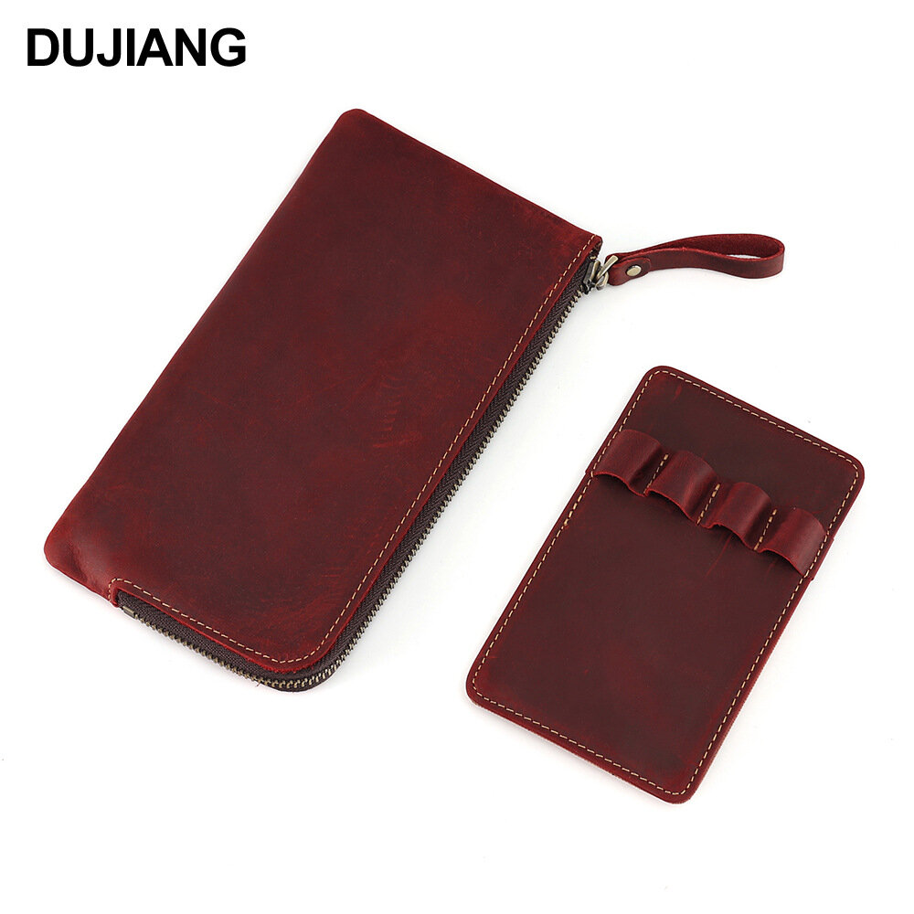 Пенал Crazy Horse K182, воловья кожа, винно-красный