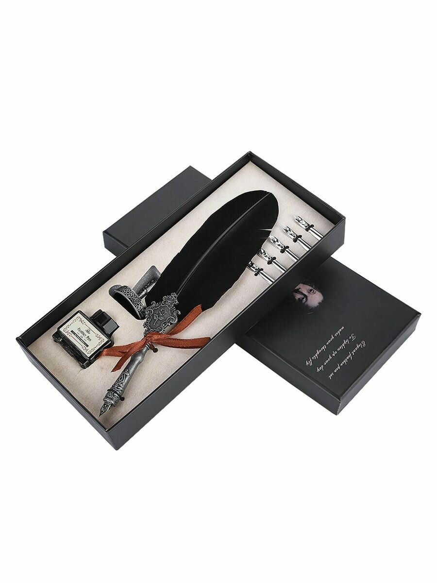 Набор гусиных ручек с черными чернилами, перо для письма из сплава в стиле ретро с наконечниками ручки, подарочная коробка в комплекте, прочный и элегантный опыт письма гусиным пером