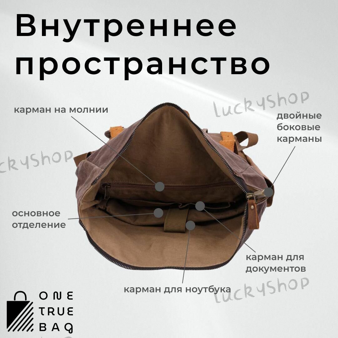 Рюкзак ONE TRUE BAG, городской, школьный, для ноутбука до 15 дюймов, серо-коричневый — фото 1