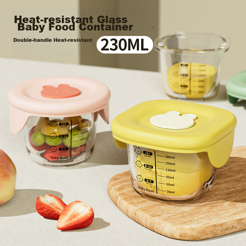 Baoshi детский Food Container, Glass Storage Bowl, Steaming And Cooking Compatible, Divided Freezer Tray, Sealed Cake
