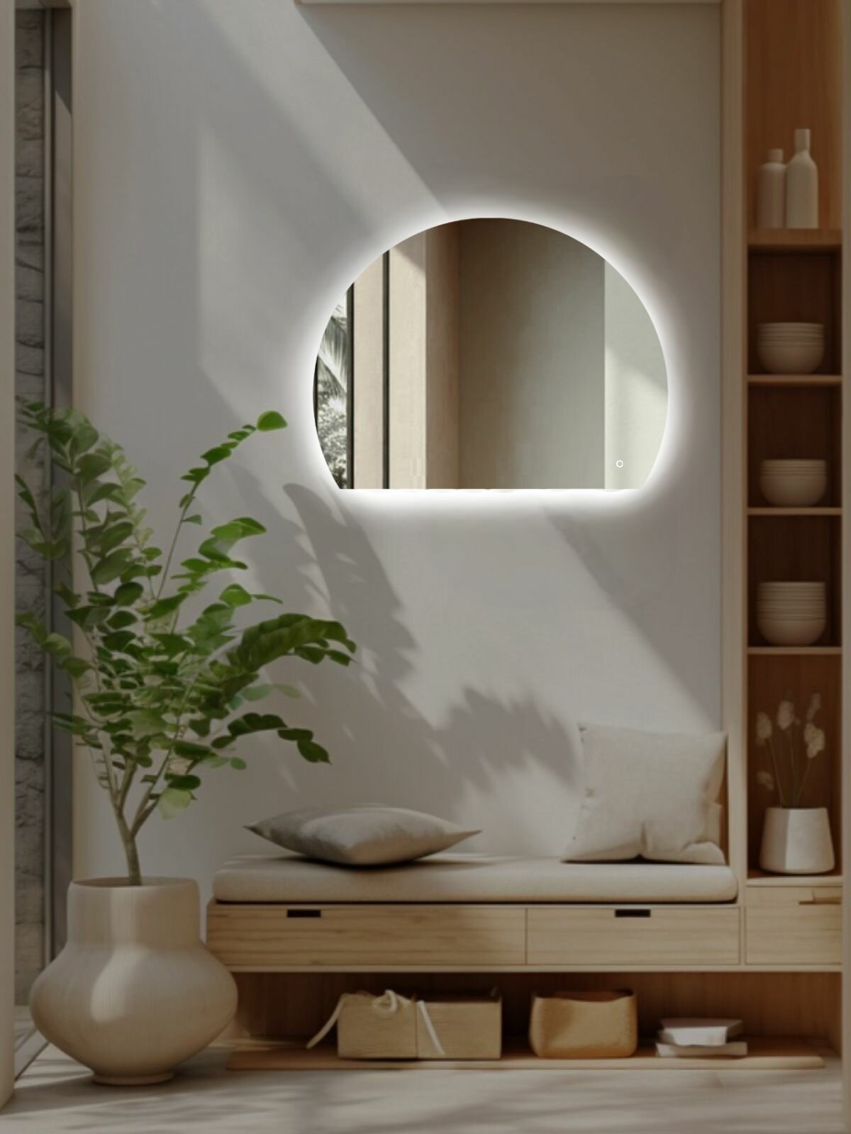 Зеркало полукруглое 70х90 срез снизу, свечение 4500К