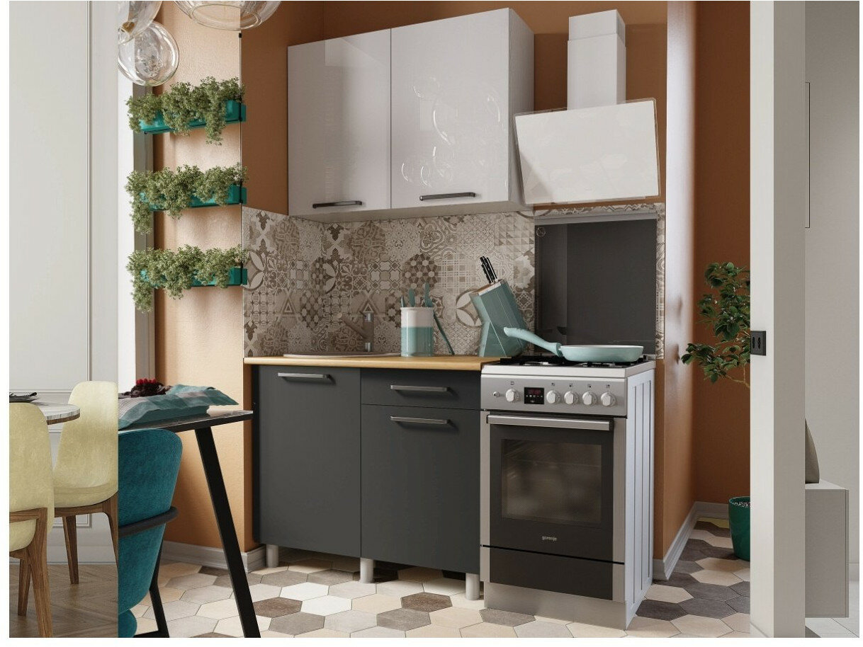 Кухонный гарнитур 1,0м, для маленькой кухни, фасады ЛДСП, Белый/Графит