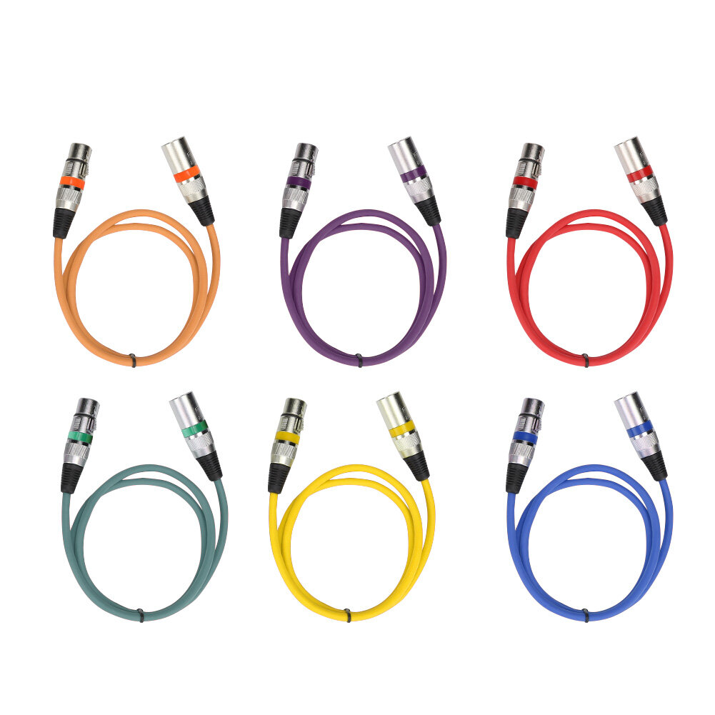 Шесть цветов устанавливают 1M ПВХ толстые цинковые сплавные сплавные шкуры медные серебряные штучки xlr соединяющий провод