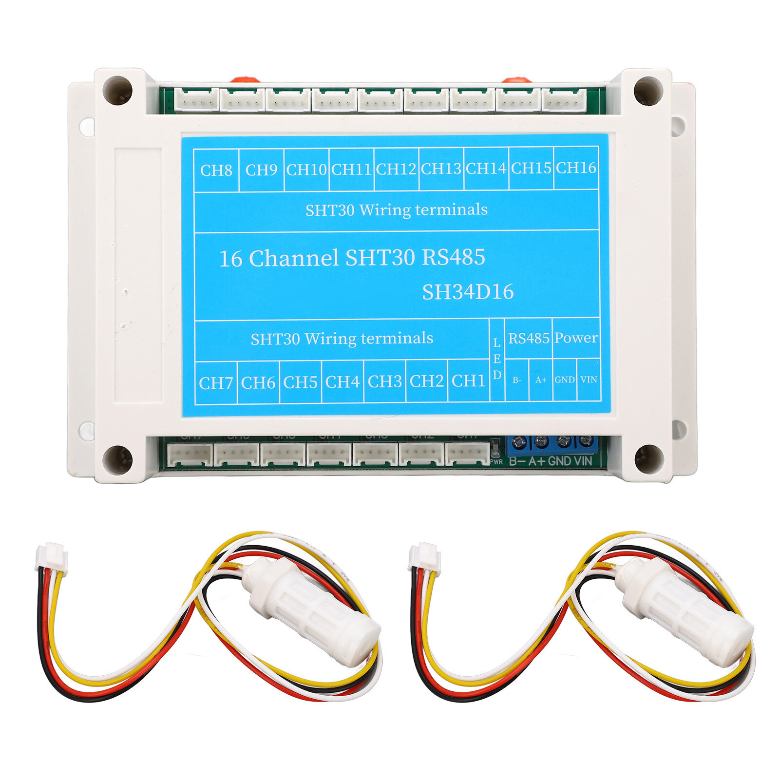 Модуль сбора данных RS485, 16CH, датчик температуры/влажности, DC8-30В