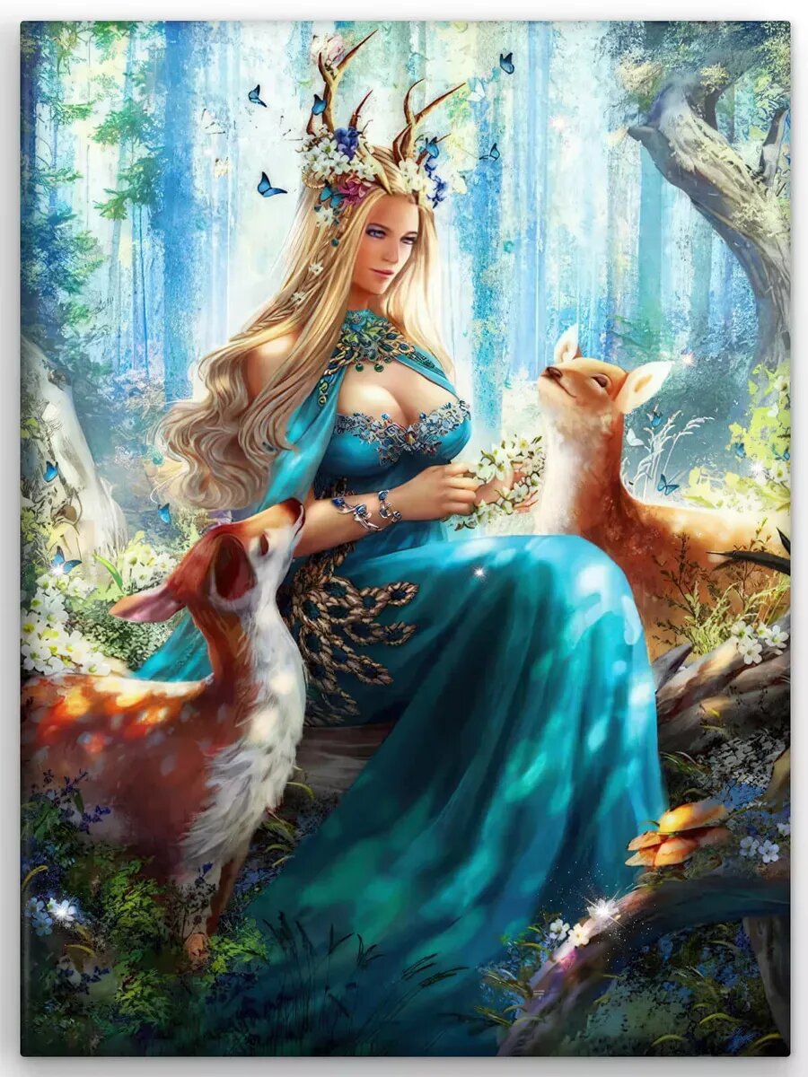 Алмазная мозаика ALMAZIKA "Девушка в лесу", на подрамнике, 40 см x 50 см