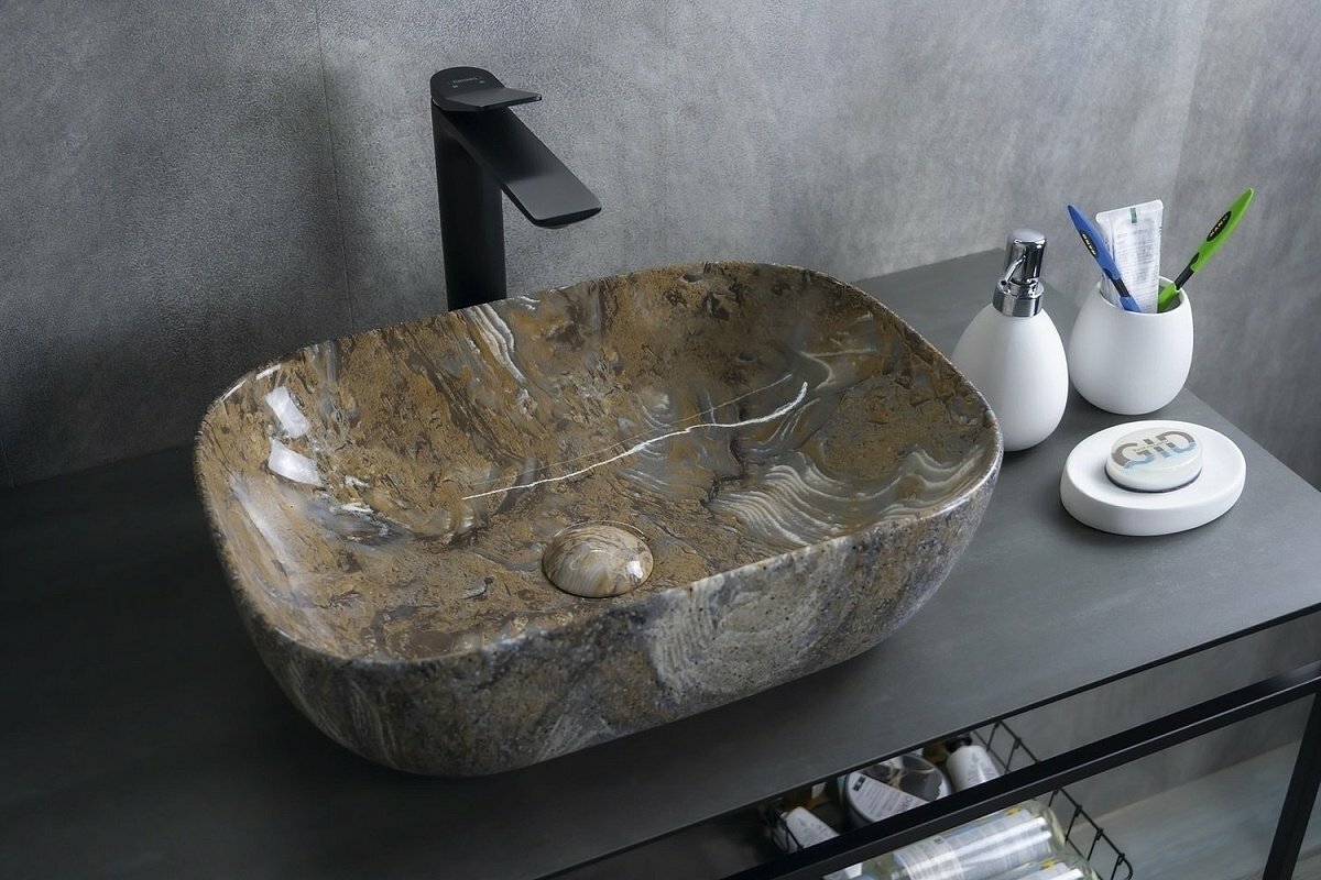 Раковина накладная Gid Geometrico 46 Mnc333T 54474 коричневый мрамор