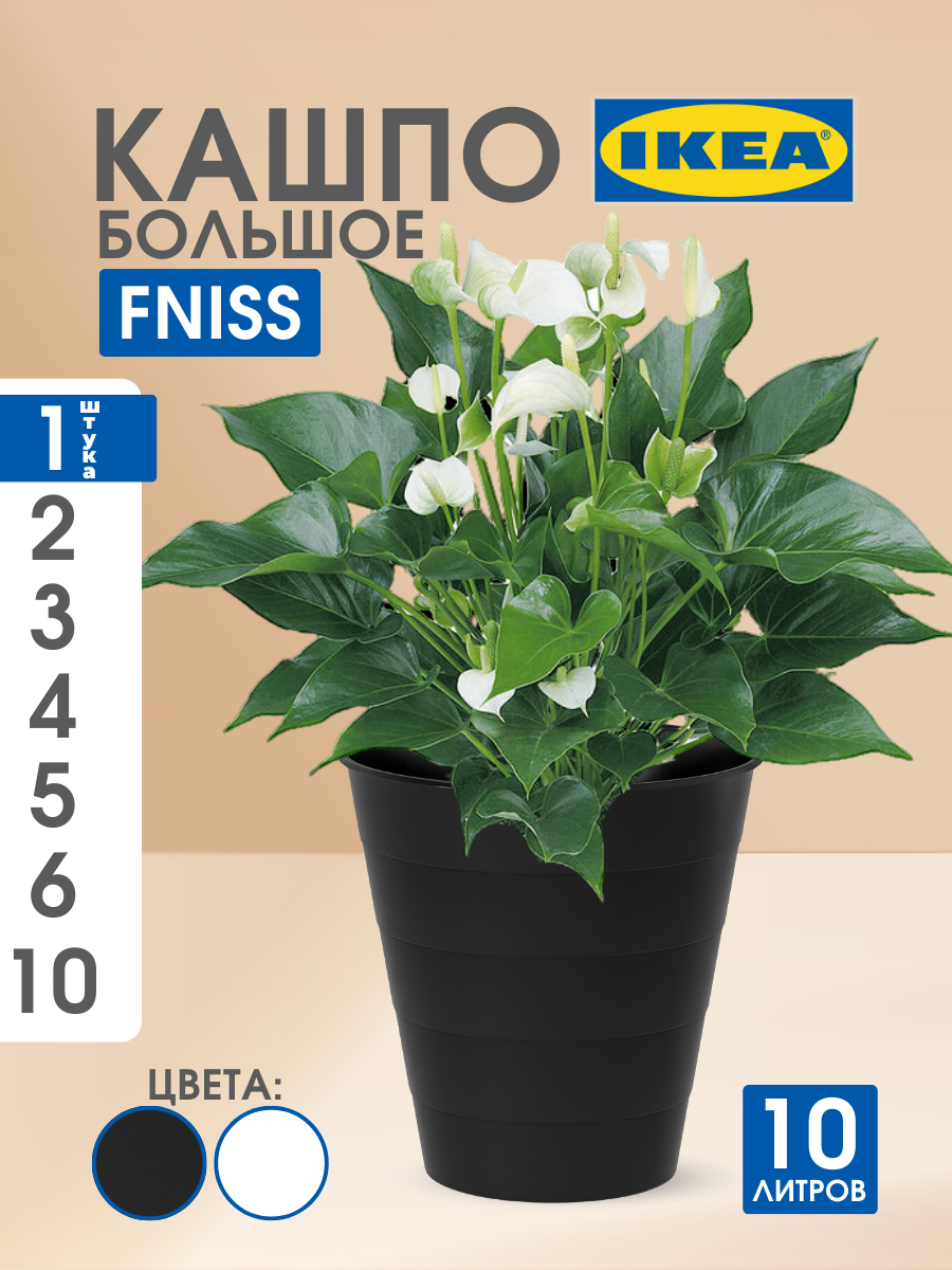 Кашпо для цветов, горшок для растений 10 л, икеа фнисс(IKEA FNISS) черный