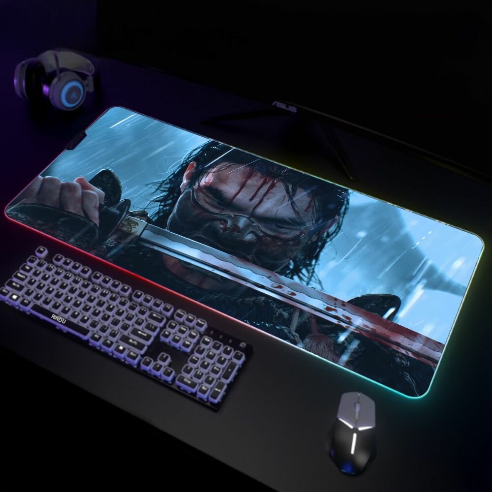 RGB LED Samurai Световой ковер для рабочего стола в стиле аниме-самураев, USB-, размер 400x900xxl