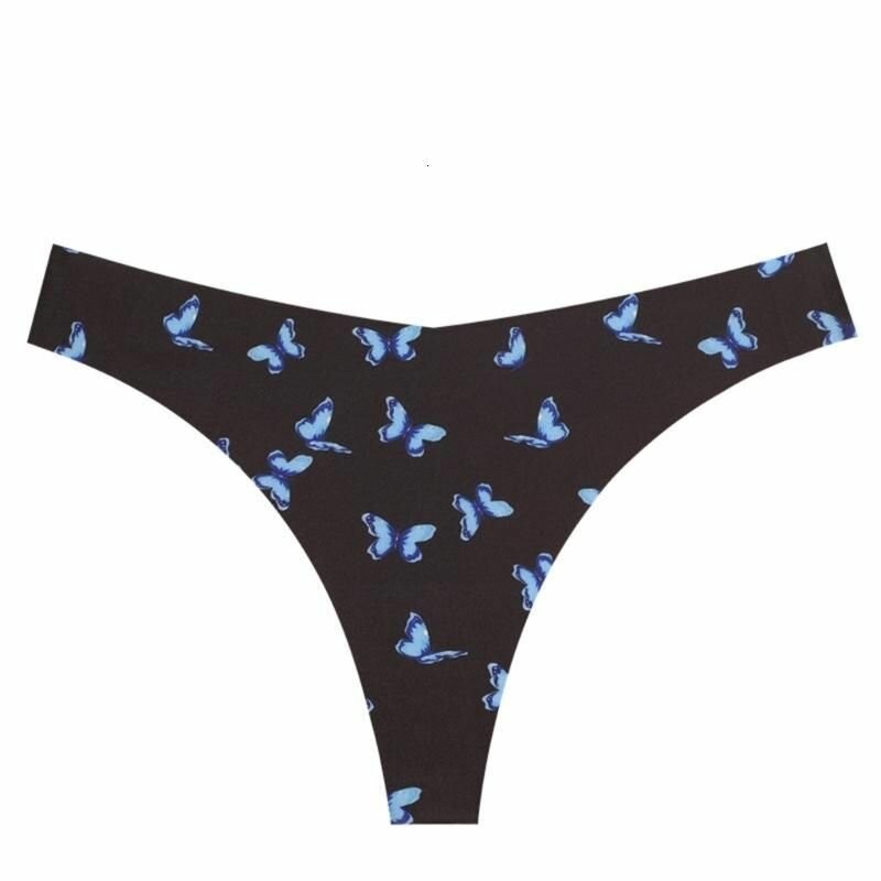 Трусы-стринги с Т-образной спинкой, Бабочка на черном фоне - S