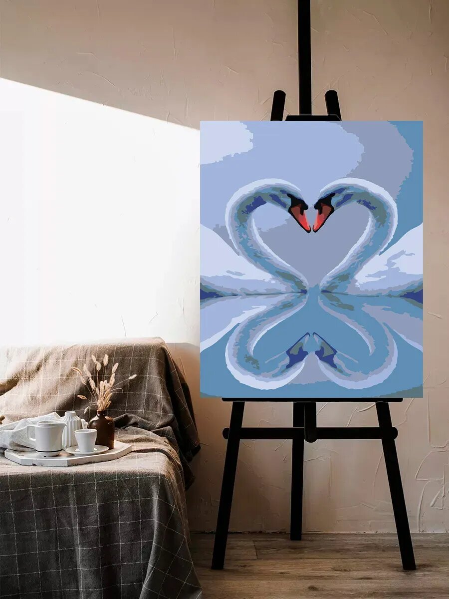 Картина по номерам Любовь Лебедей Сердце Пара Отражение