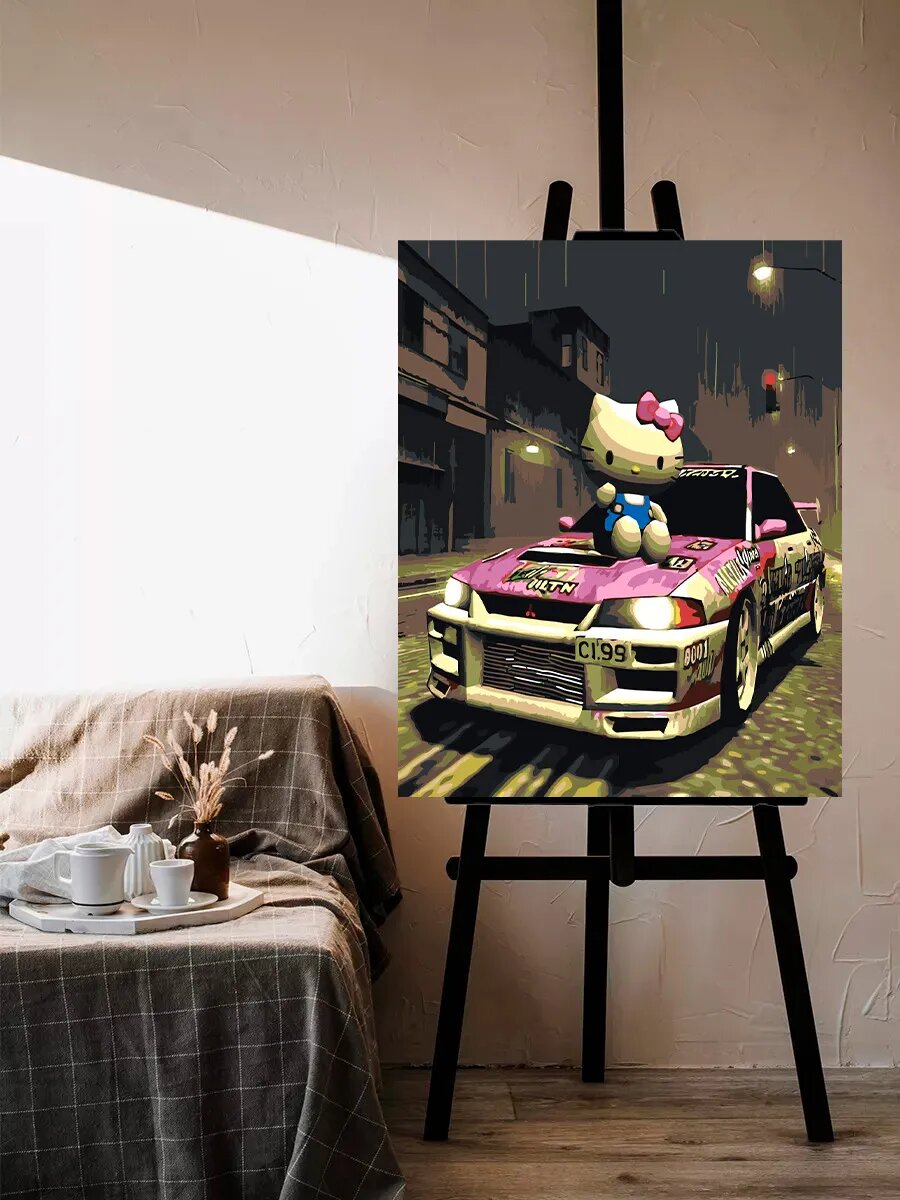 Картина по номерам Nissan Skyline Хеллоу Китти Машина