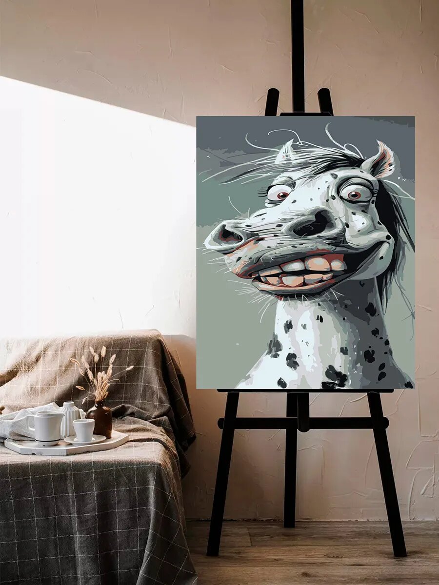 Картина по номерам Смешная Лошадь Животное Иллюстрация