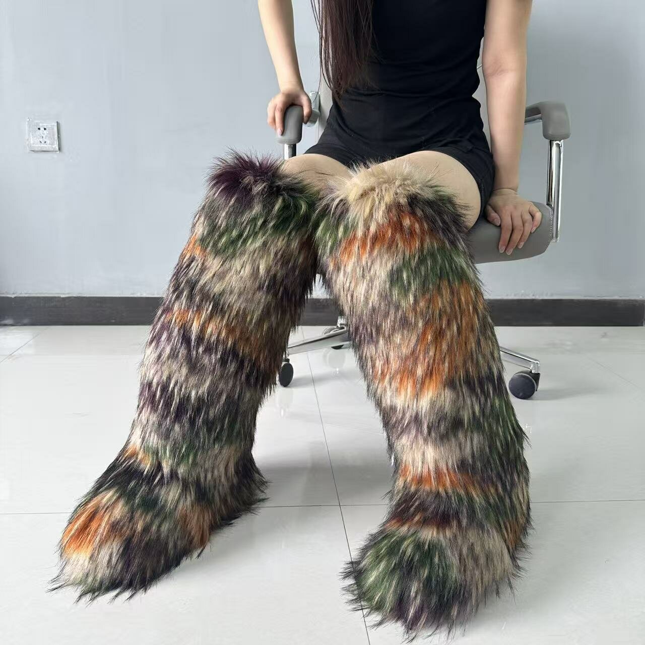 Новые высокие сапоги и высокие зимние сапоги для тепла, сапоги из искусственного меха лисы, сапоги из искусственного меха енота Y2Kfurboots