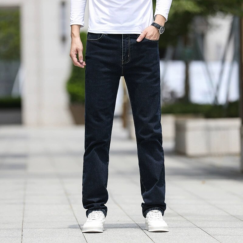 Охоты Брюки JYL Чистый цвет Четыре сезона универс. джинсы муж. слит. посадка прямой нога джинсы муж. эластич. плус размер делов. джинсы муж. Синий/32