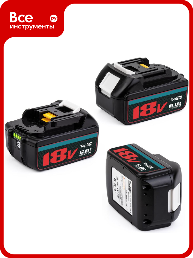 Аккумулятор 18V 6.0AH (LI-ION) PN: 197422-4 TopOn TOP-PTGD-MAK-18-6.0 литий‑ионный для Makita, с индикатором заряда