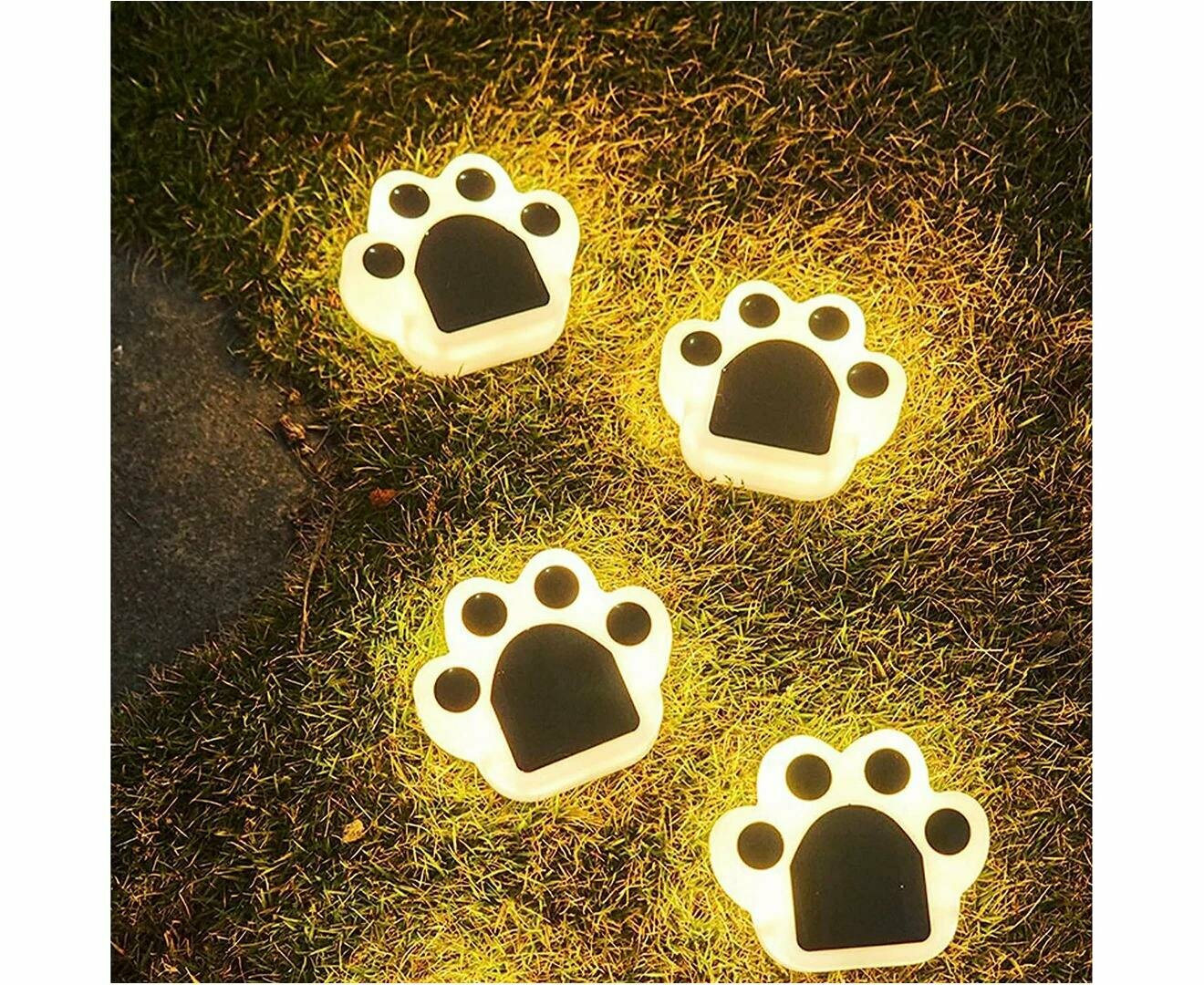Солнечные садовые светы для улицы 4 штуки, Свет для дорожек и стенard Yard "Cuddly Bear Claw", 6LED, материал ABS, батарея 1.2V/600mAh, длительность работы около 8 часов, теплый свет, размер 12.3x14cm, включая 4 солнечных световых прибора и 4