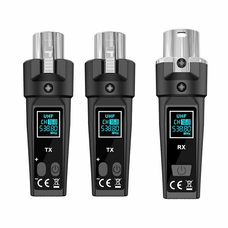 Беспроводная микрофонная система UHF (2 передатчика + 1 приемник), 538.80 МГц, XLR на XLR, с дисплеем и регулировкой громкости, для динамических микрофонов, сцены, караоке и студии