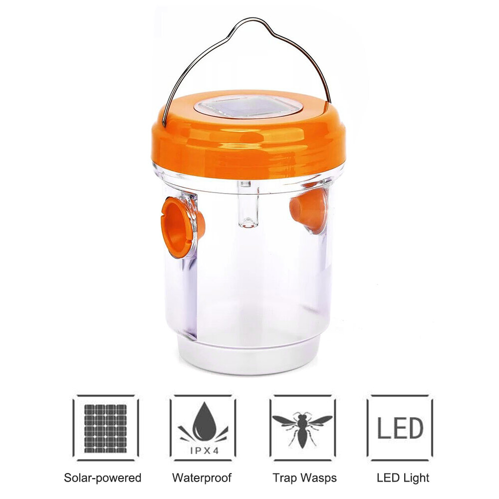 Ловушка для насекомых солнечная с UV-LED, эффективная и многоразовая ловушка для плодовых мух, убийца ос, пчел, мух, шершней, ловец насекомых, цвет: оранжевый, зеленый (доступно), материал: AS (тело) + PP (крышка) + нержавеющая сталь (подвес), вес: 143