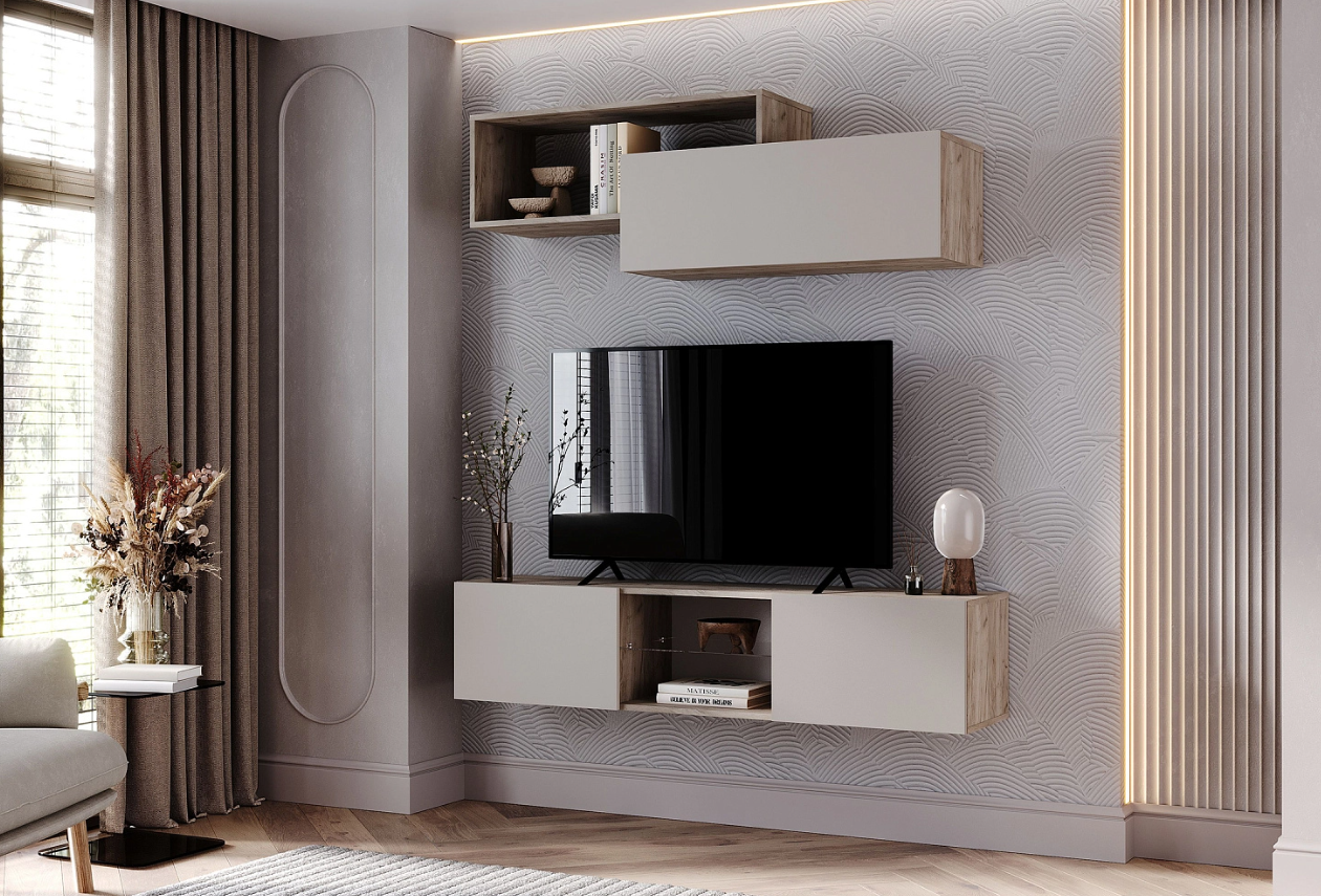 Гостиная Норд Вариант №2 в цвете Крафт серый Кашемир , ЛДСП, Мебельная фабрика "Миф"