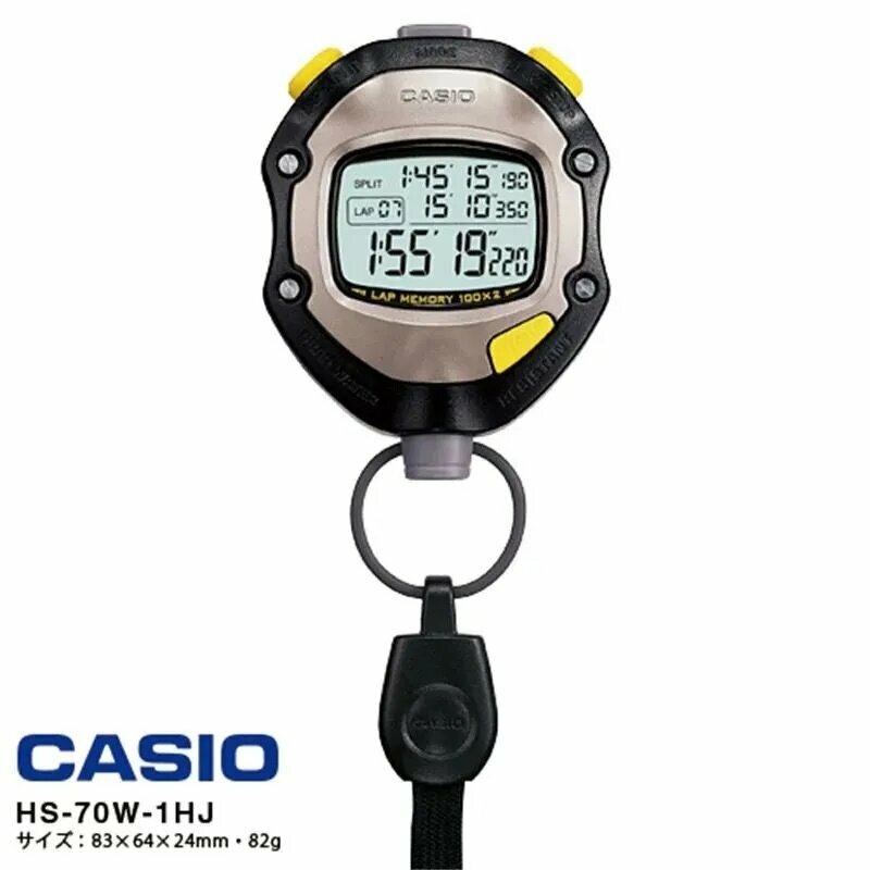Секундомер Casio HS-70W-1 с функцией памяти таймов, будильником и обратным отсчётом
