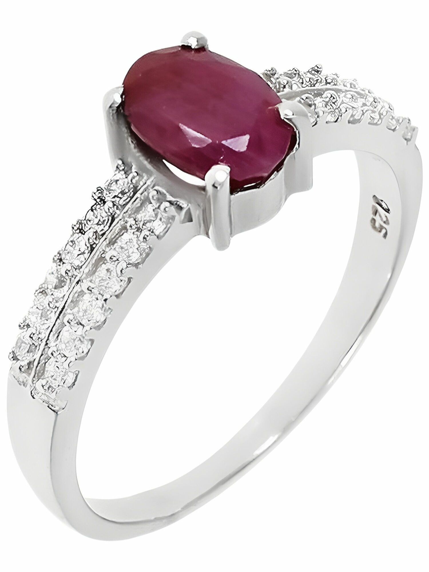 Кольцо тонкое, серебро, 925 проба, родирование, рубин, фианит