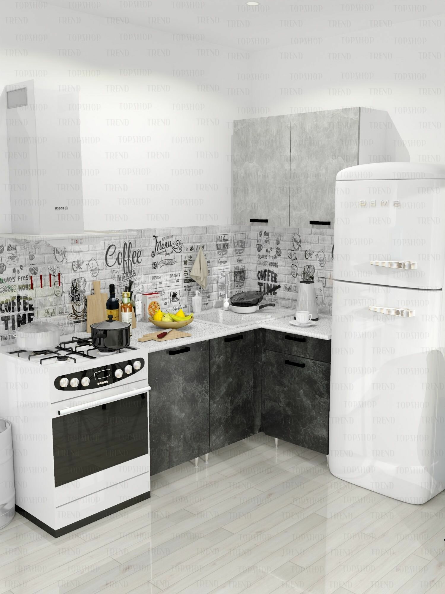 Угловой кухонный гарнитур 1.5х1.1 м, Бетон / Антарес