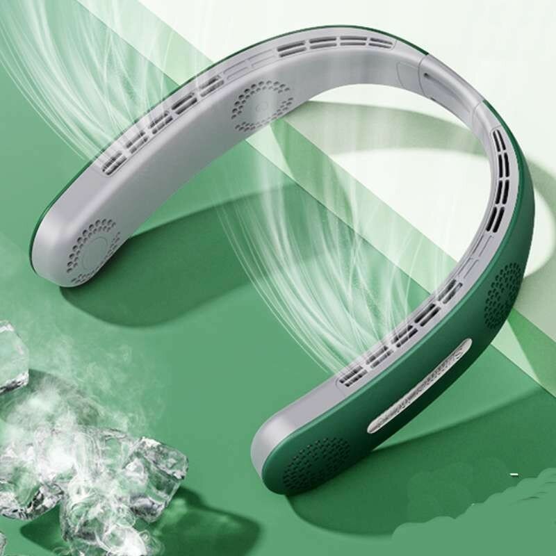 Вентилятор без лопастей neck hanging fan silent portable collapsible small fan 7000 mah, green