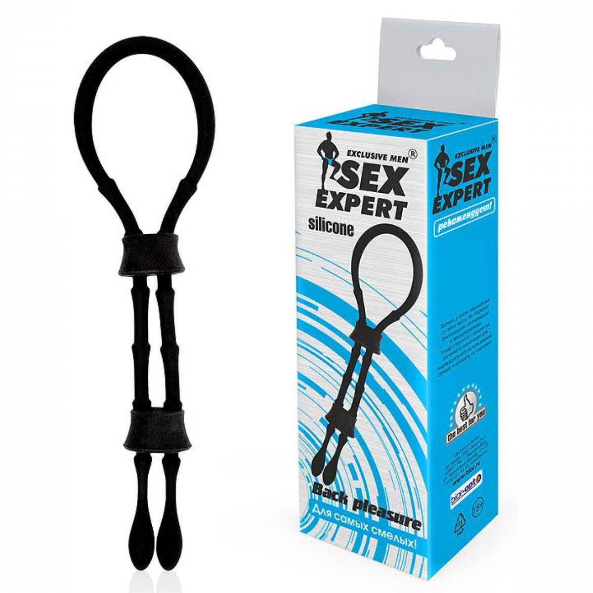 Черное силиконовое эрекционное кольцо-лассо с двумя утяжками